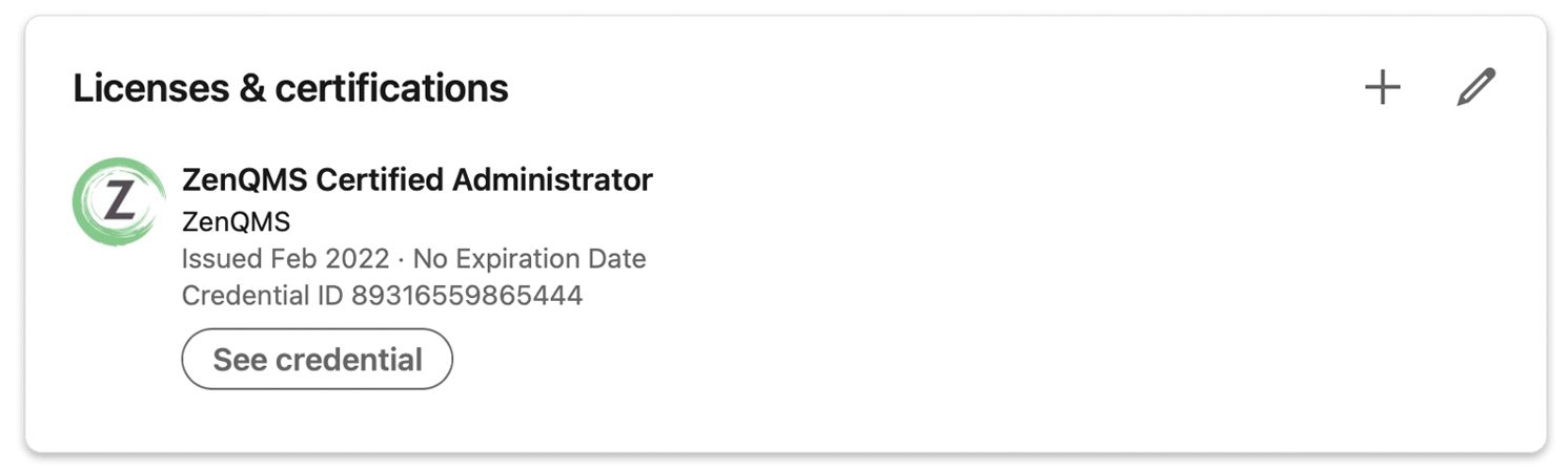 ZenQMS Certified Administrator
