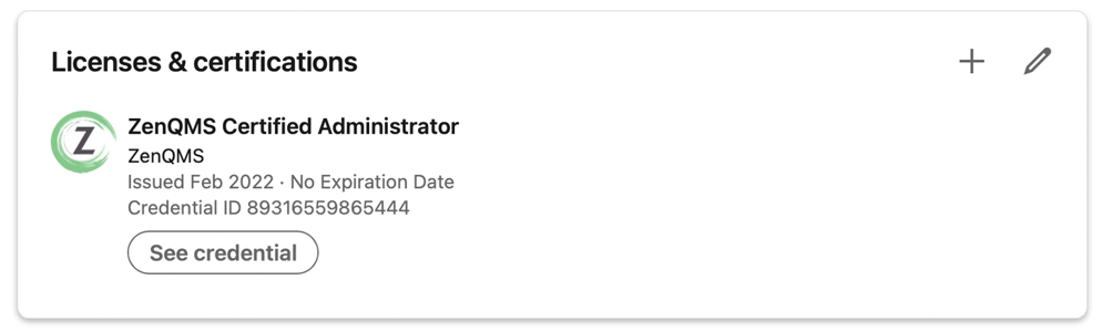 ZenQMS Certified Administrator